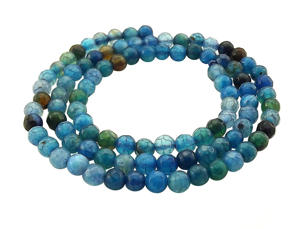 Kamień naturalny, agat, fasetowany / niebieski / kula / 4mm / otwór 0 ...