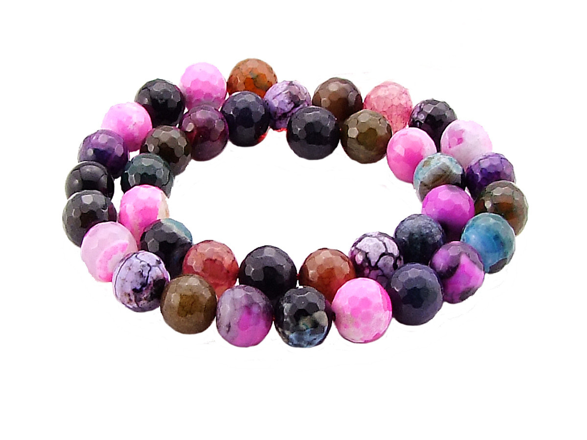 Kamień naturalny, agat, fasetowany / multikolor / kula / 10mm / otwór 1 ...