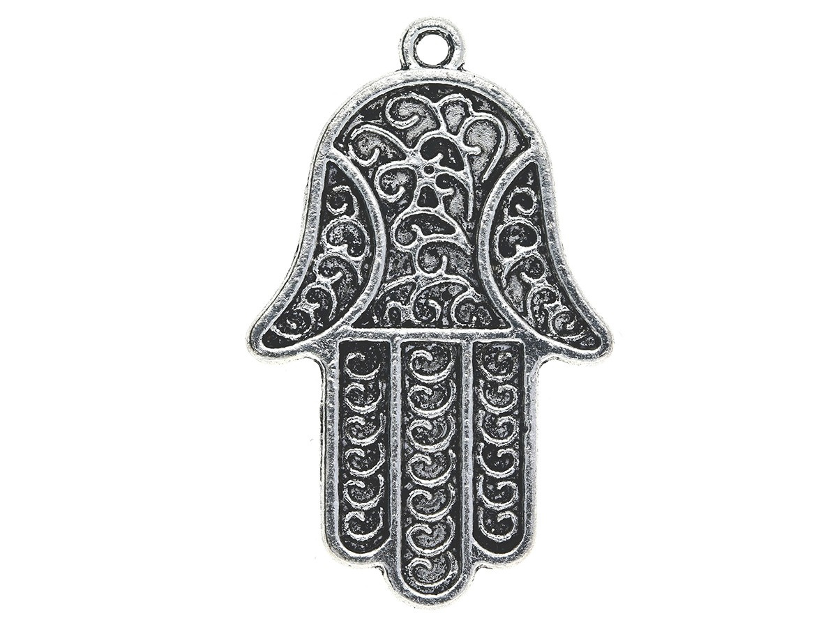 Ręka Fatimy, Hamsa / zawieszka / 35x21x1.5mm / srebrny / 2szt