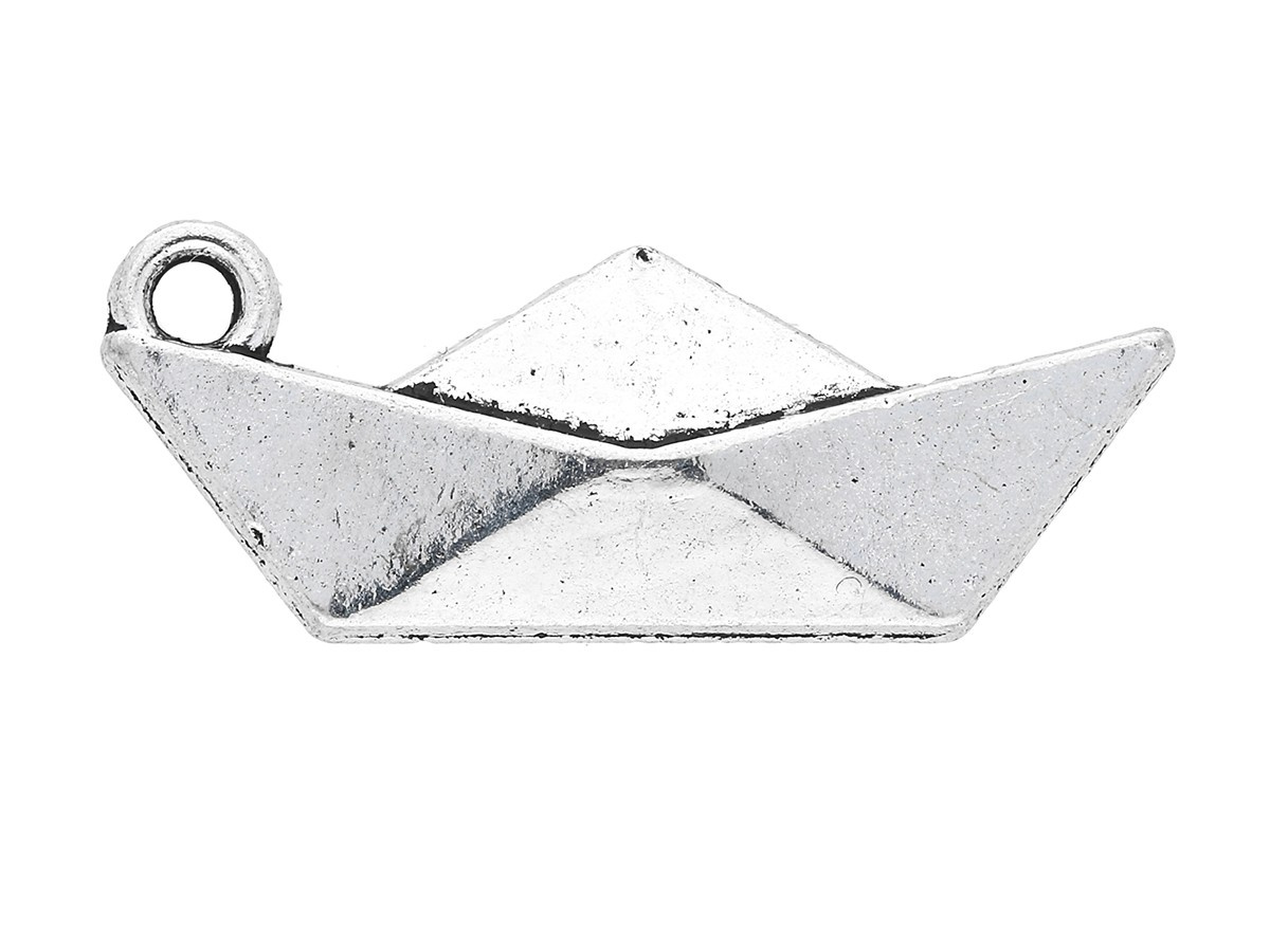 Statek origami / zawieszka charms / 25x10x3mm / srebrny / 4szt